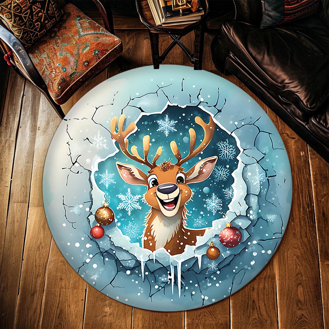 Christmas Reindeer Rug, Reindeer Round Rug, Cute Deer Rug, Santa Rug ...