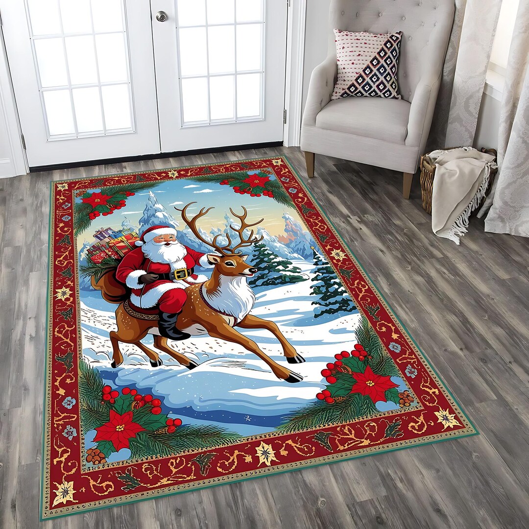 Santa Claus Christmas Rug, Vintage Design Santa Claus Rug, Santa Claus ...