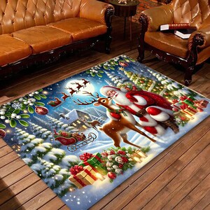 Merry Christmas Rug, Reindeer Carpet, Santa Rug, Christmas Spirit Rug ...