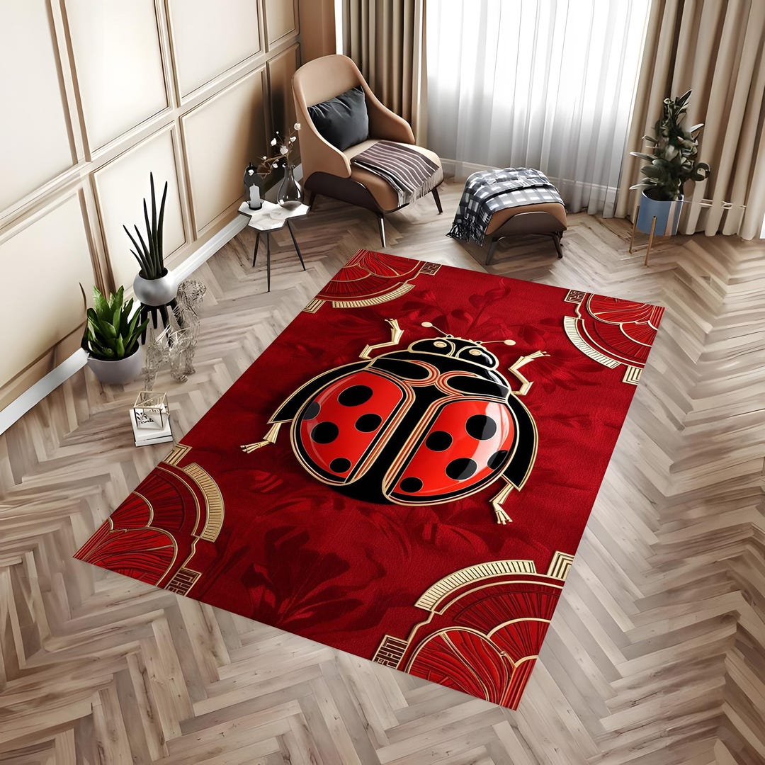 Ladybug Rug, Ladybug Floor Decor, Non Slip Rug, Living Room Rug ...