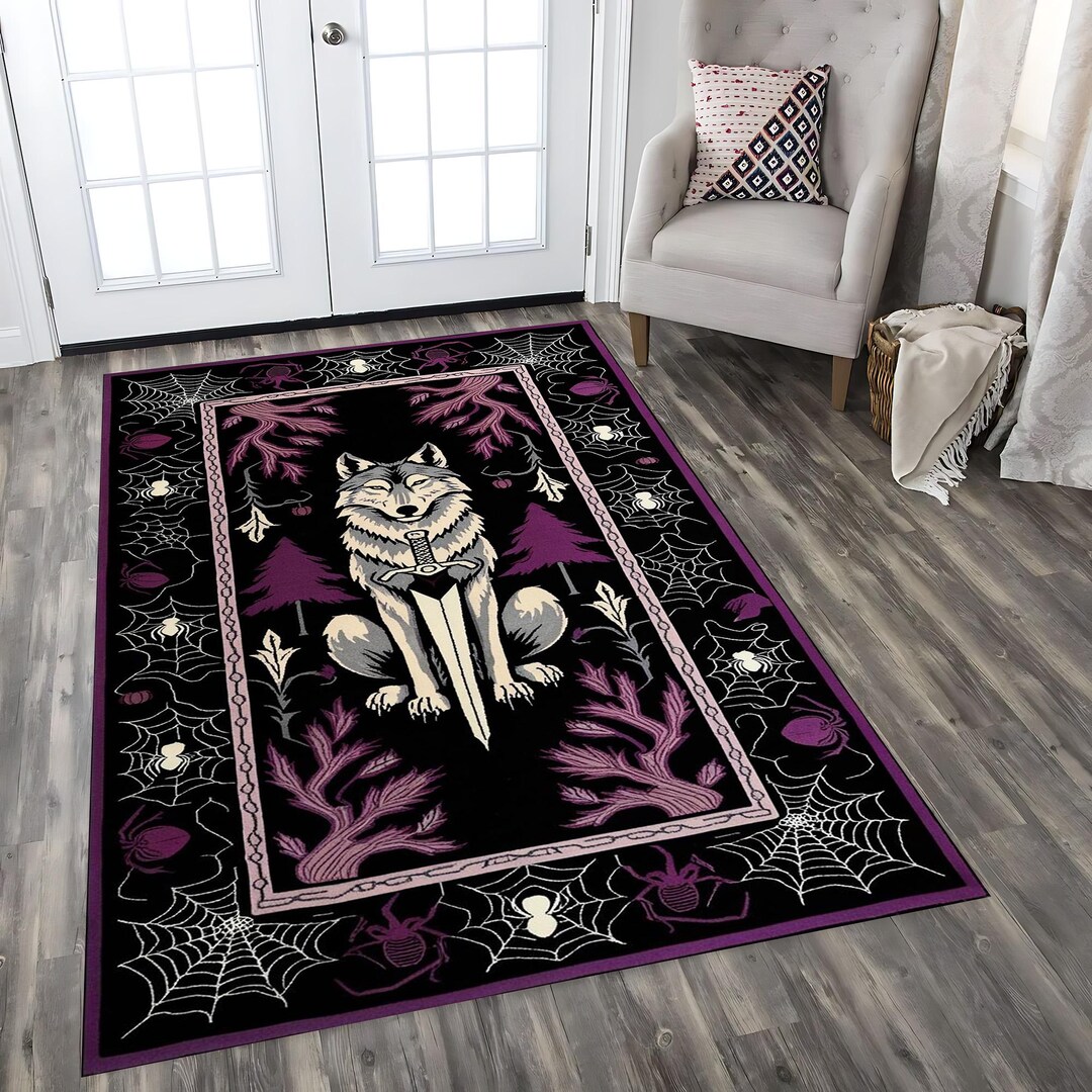 Wolf Rug, Wolf Rug for Moody Room Decor, Maximalist Dark Rug for Dark ...