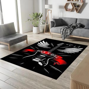 Rock and Roll Rug, Guitar Rug, Rock'n Roll, Rock Music Lovers Rug, Rock ...