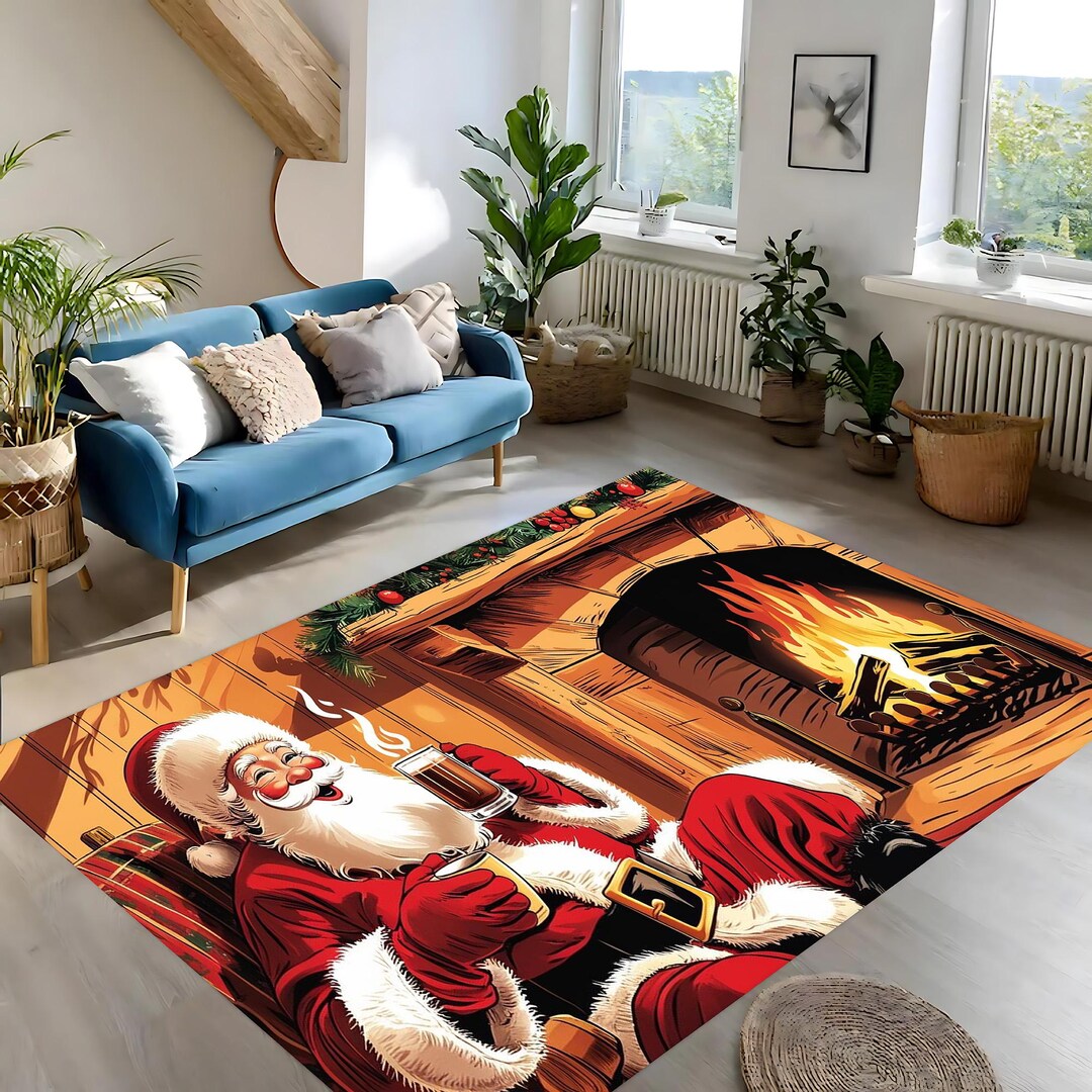 Santa Claus Christmas Rug, Vintage Design Santa Claus Rug, Santa Claus ...