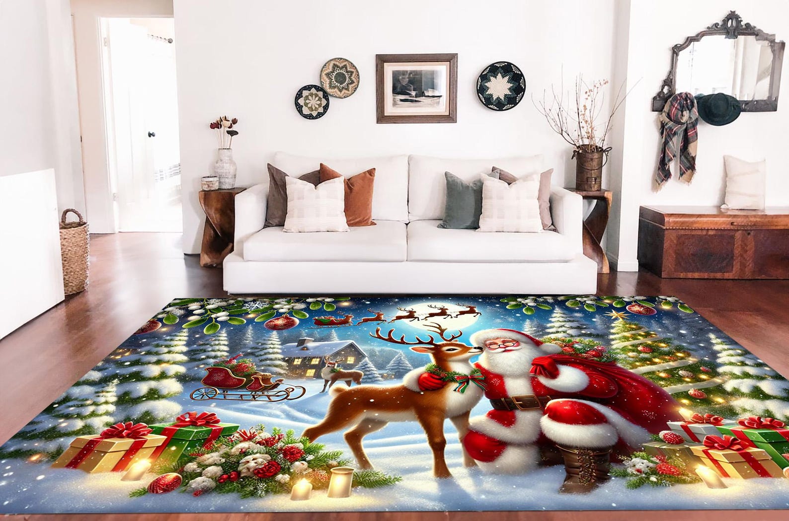 Merry Christmas Rug, Reindeer Carpet, Santa Rug, Christmas Spirit Rug ...