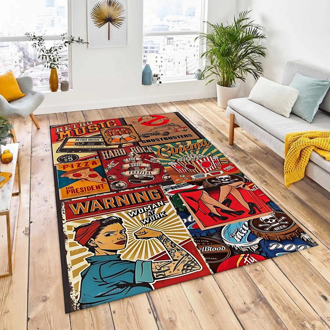 Comic Retro Poster Rug, Retro Style Rug, Area Rug, Floor Rug, Non Slip ...