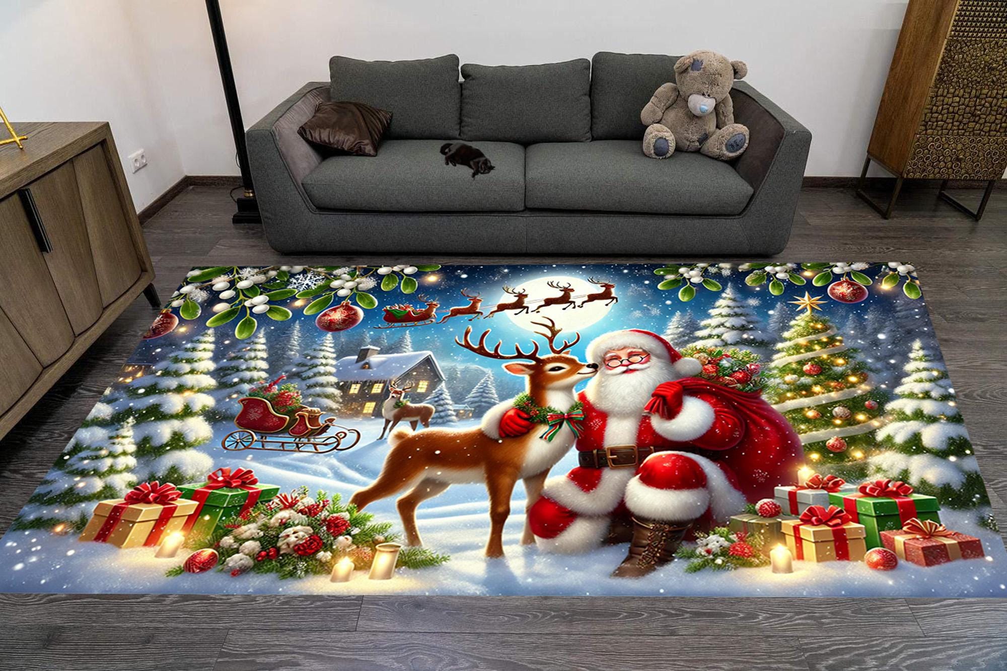 Merry Christmas Rug, Reindeer Carpet, Santa Rug, Christmas Spirit Rug ...