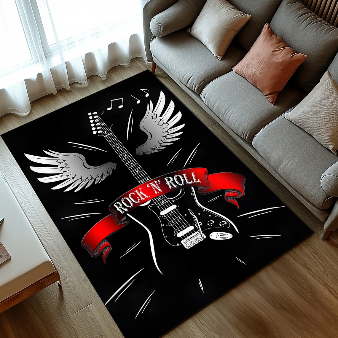 Rock and Roll Rug, Guitar Rug, Rock'n Roll, Rock Music Lovers Rug, Rock ...