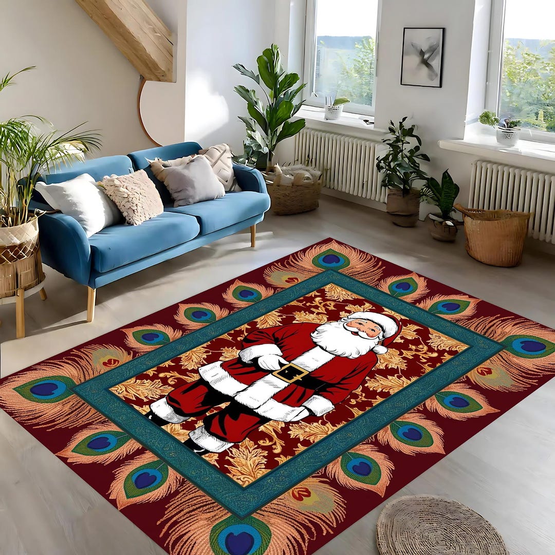 Peacock Patterned Santa Claus Rug, Christmas Carpet, Non Slip Doormat ...