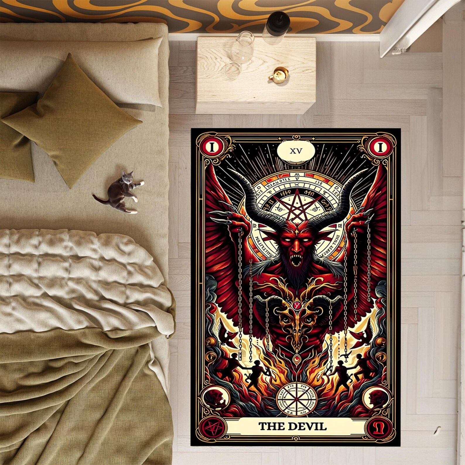 The Devil Tarot Card Rug, Fortune Rug, Bedroom Rug, Floor Rug, Area Mat ...