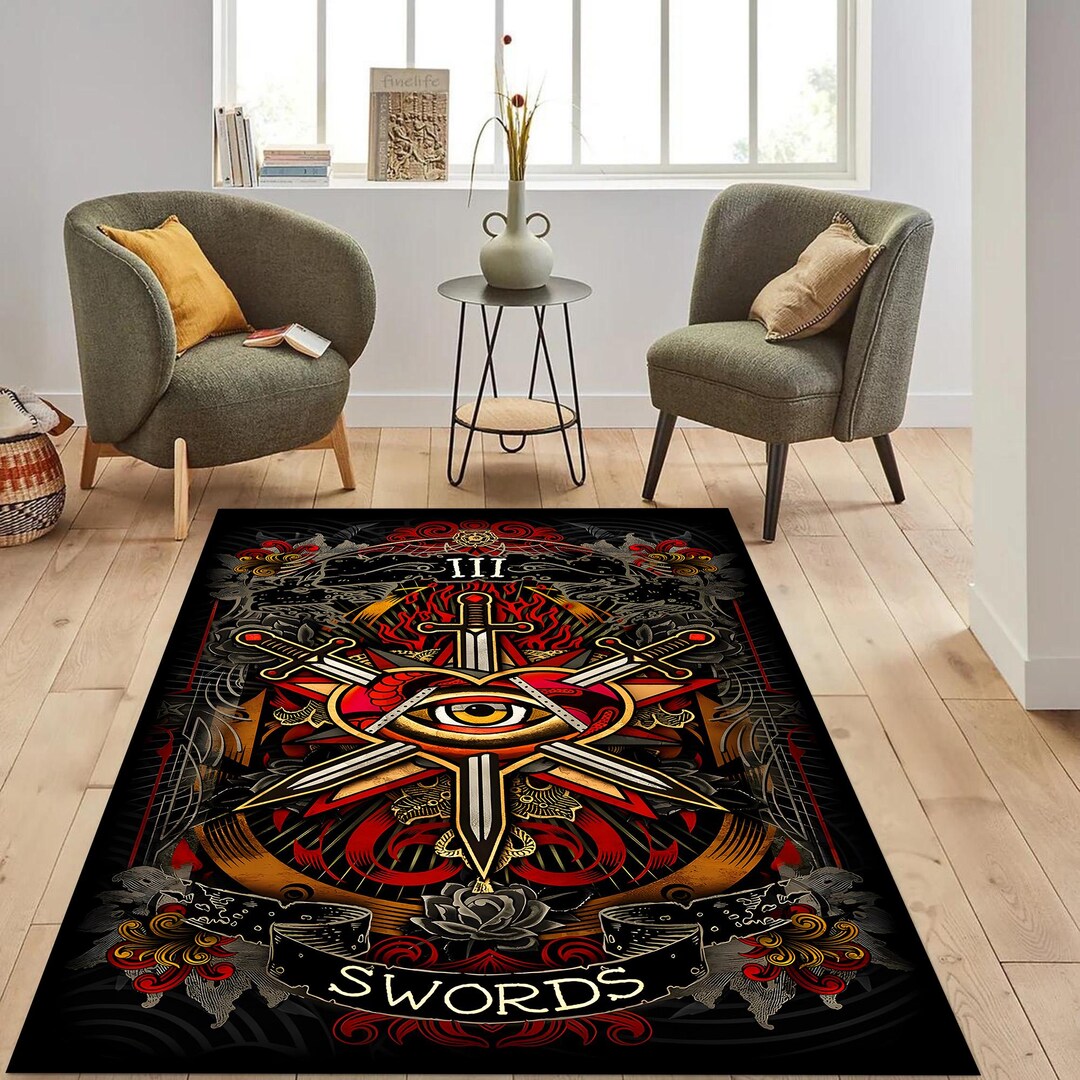 Swords Tarot Card Shaped Home Rug, Aesthetic Special Design Home Carpet ...