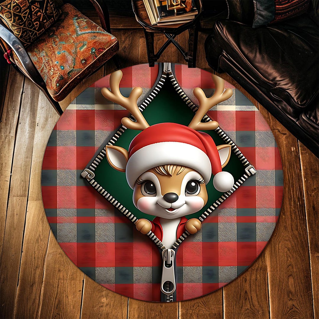 Cute 3D Reindeer Round Rug, Unique Reindeer Rug, the Best Christmas ...