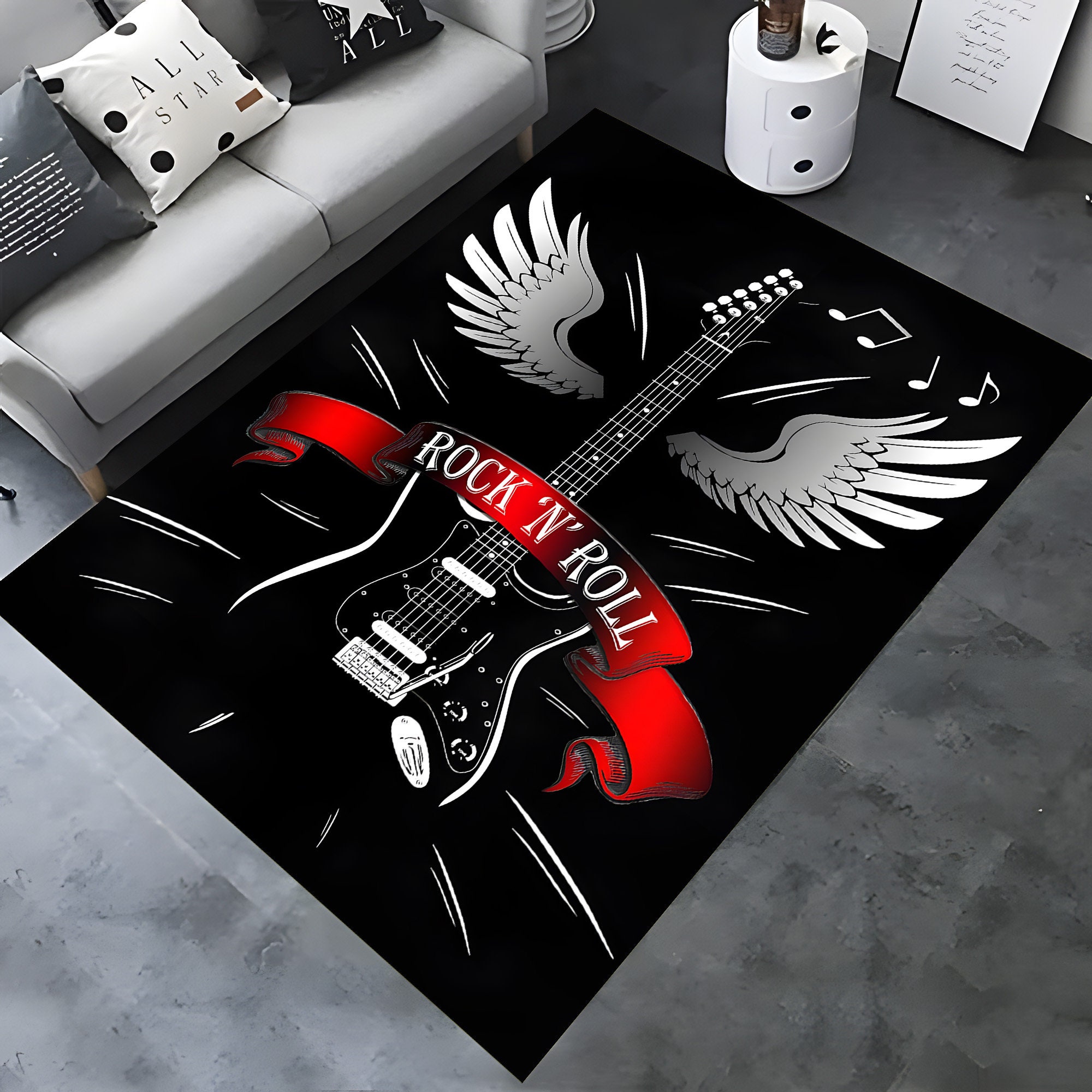 Rock and Roll Rug, Guitar Rug, Rock'n Roll, Rock Music Lovers Rug, Rock ...
