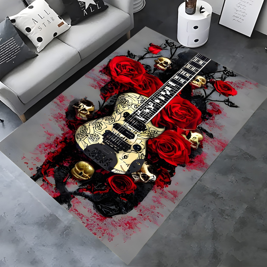 Rock and Roll Rug, Guitar Rug, Rock'n Roll, Rock Music Lovers Rug, Rock ...