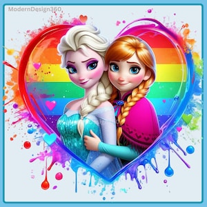 Anna and Elsa Heart Watercolor Splash Clipart Images Graphics and ...