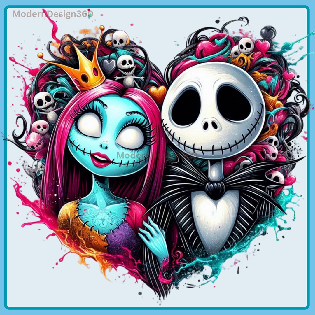 Jack and Sally Heart Watercolor Splash | Clipart Images | Graphics and ...