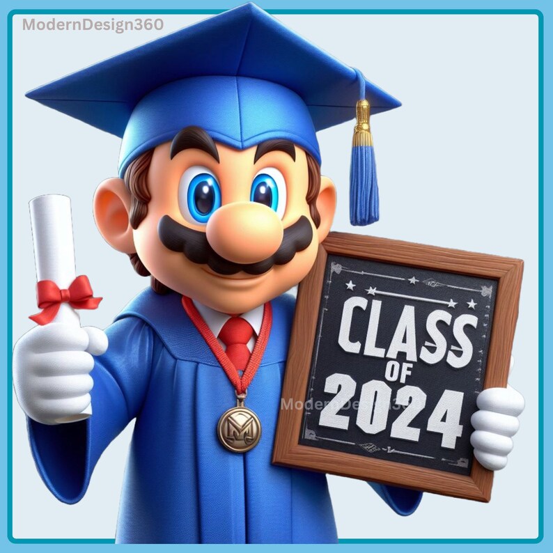 Mario Diploma Graduation Watercolor Splash, Clipart Images, Graphics ...