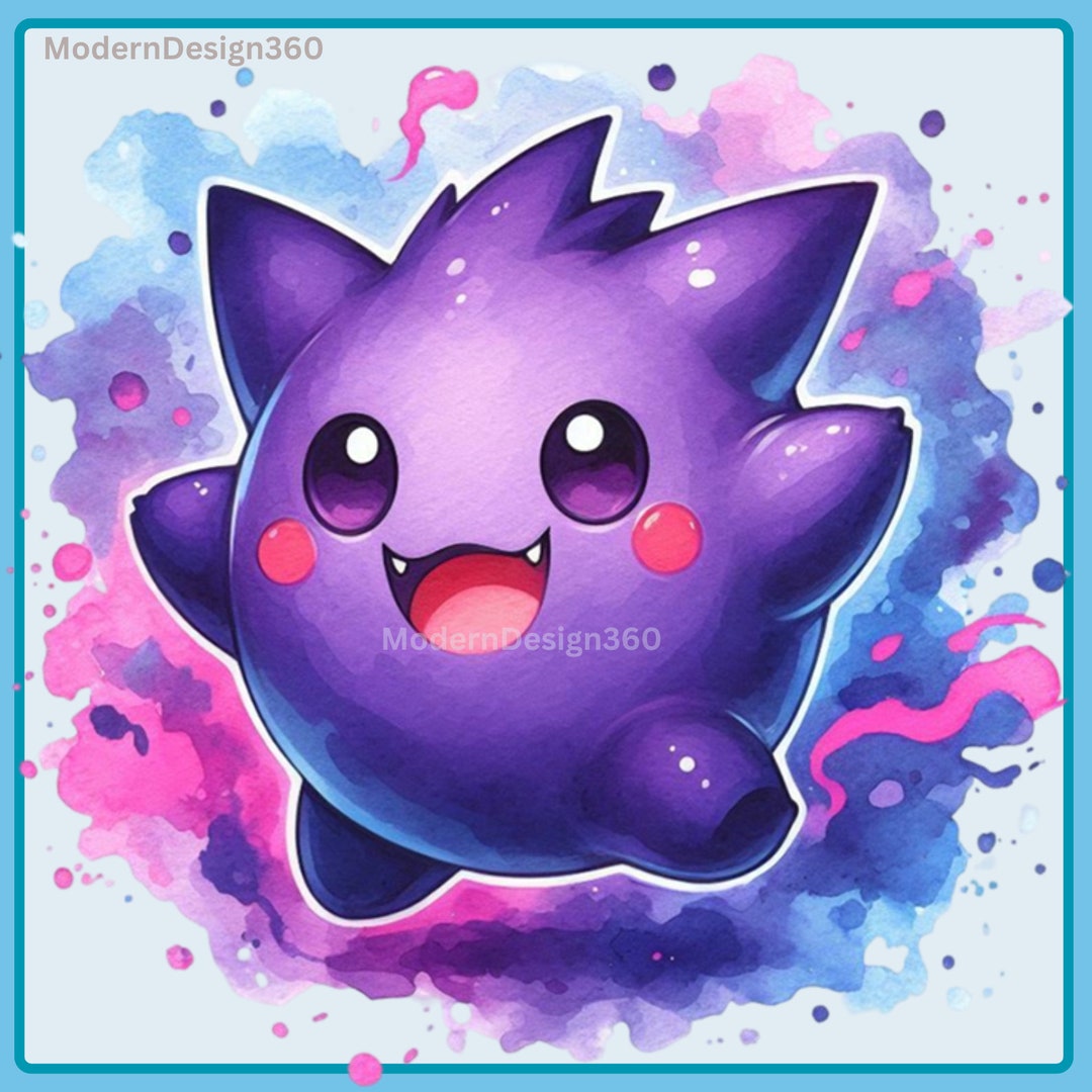 Gengar Watercolor Splash, Clipart Images, Graphics and Artwork, Rainbow ...