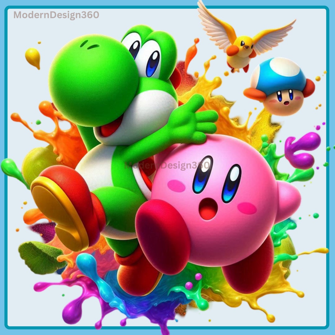 Yoshi and Kirby Watercolor Splash | Clipart Images | Graphics and ...