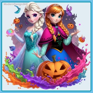Anna and Elsa Halloween, Watercolor Splash PNG File , Clipart Images ...