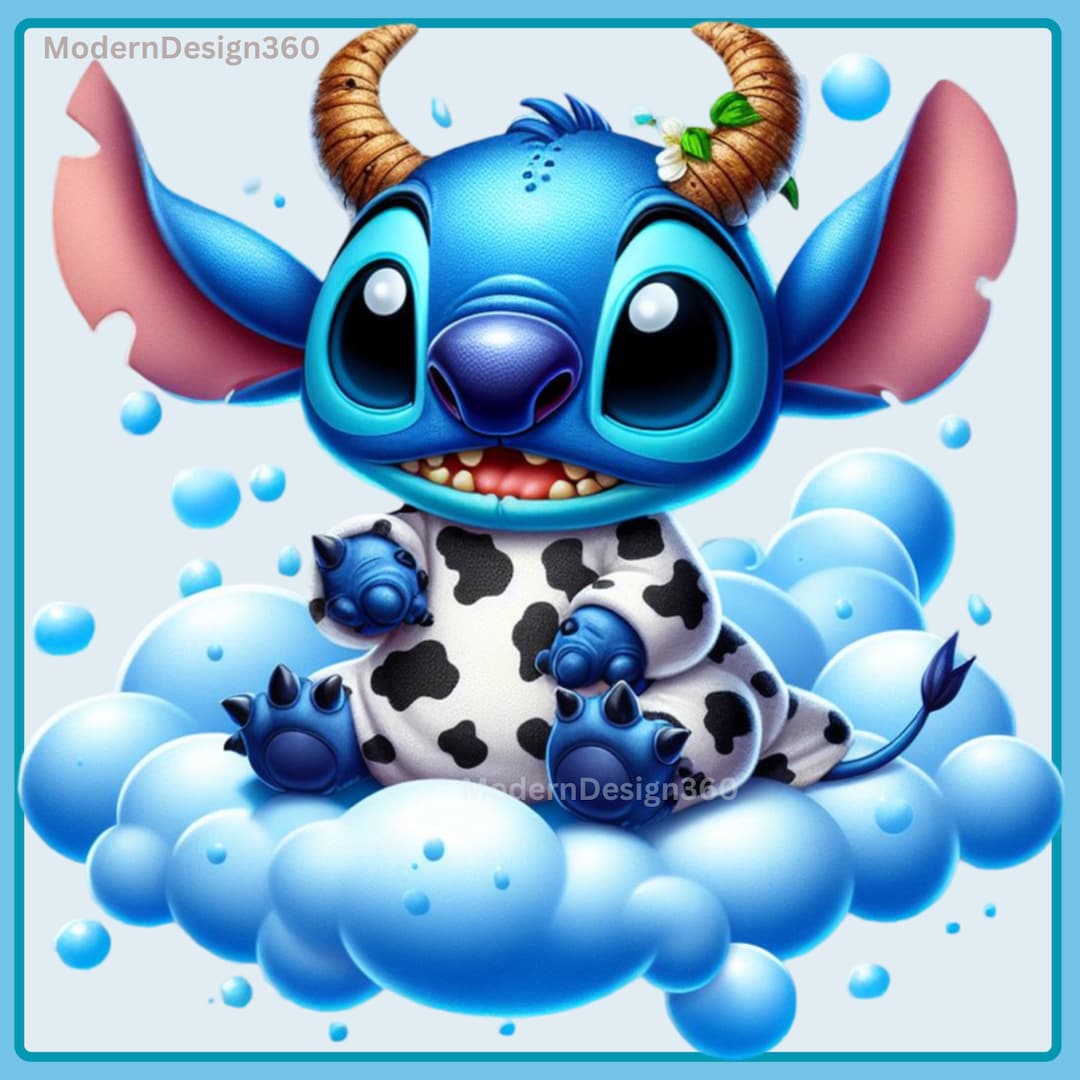 Stitch Cow on Clouds Watercolor Splash, Clipart Images, Stitch on ...
