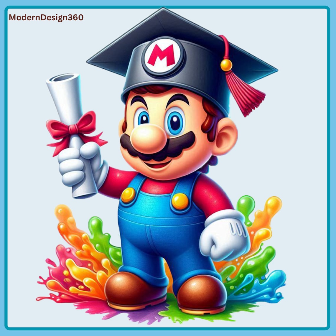 Mario Diploma Graduation Watercolor Splash, Clipart Images, Mario ...