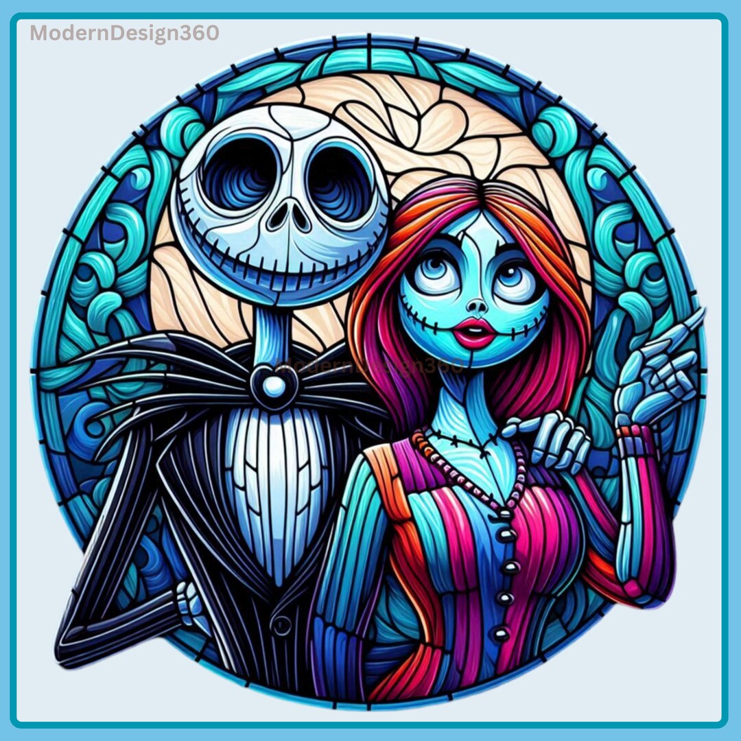 Jack and Sally Stained Glass Watercolor Splash | Clipart Images ...