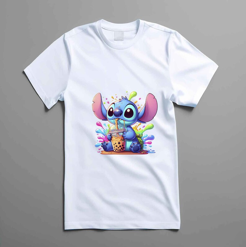 Stitch Drinking Boba Watercolor Splash, Clipart Images, Graphics and ...