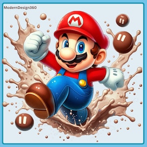 Super Mario Splash and Watercolor Digital Design PNG File Sublimation ...