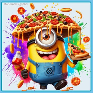 Minion Eating Pizza PNG Minions Clipart 3D Watercolor Splash PNG 300dpi ...