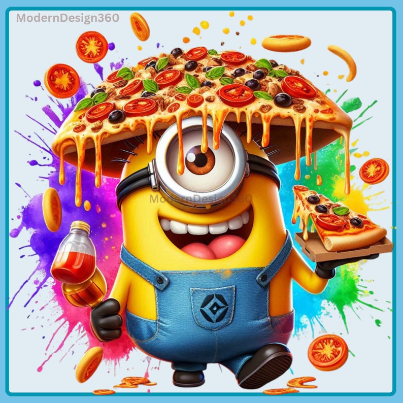 Minion comiendo pizza PNG / Minions clipart / 3D acuarela splash PNG ...