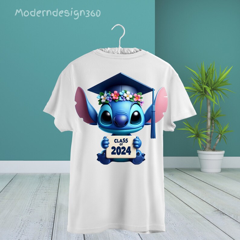 Stitch Graduation 2024 Clipart Image With Watercolor Splash Background ...