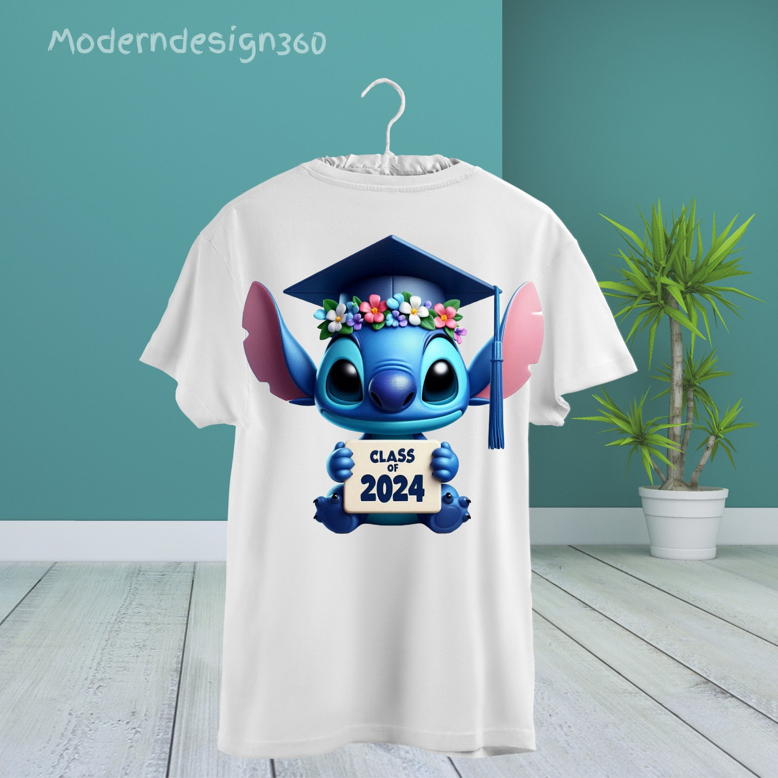 Stitch Graduation 2024 Clipart Image With Watercolor Splash Background ...