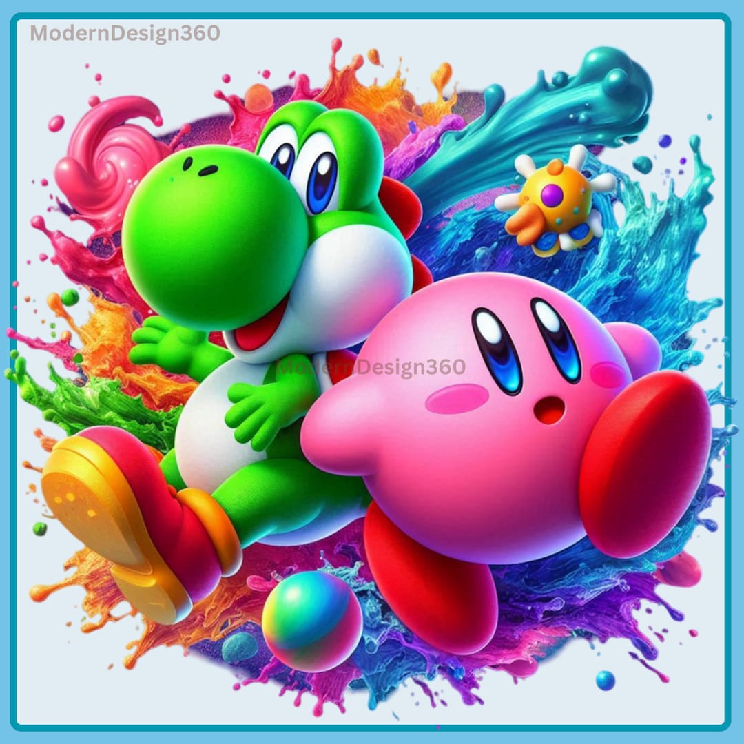Yoshi and Kirby Watercolor Splash | Clipart Images | Graphics and ...