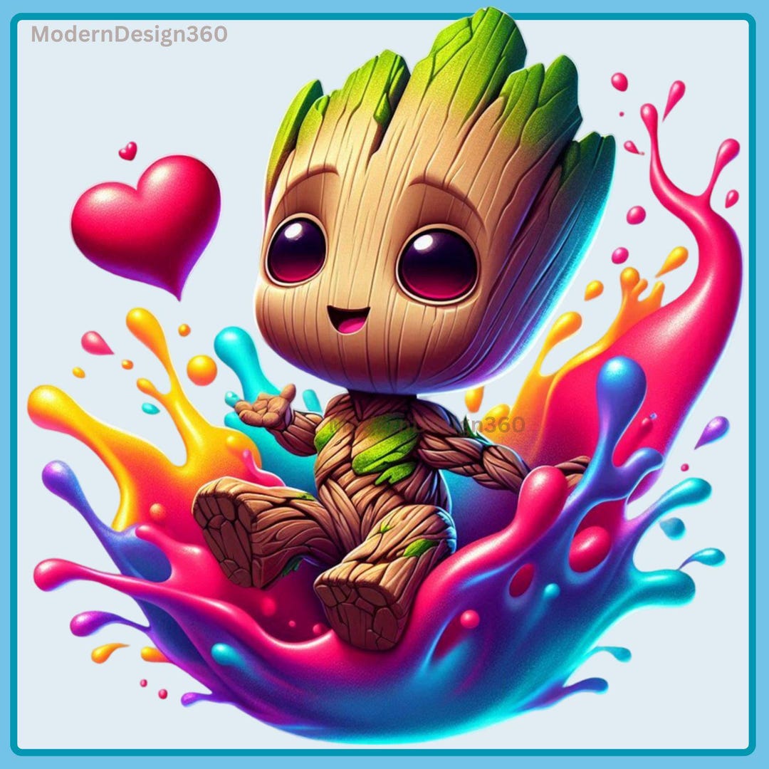 Baby Groot Valentine Watercolor Splash, Clipart Images, Graphics and ...