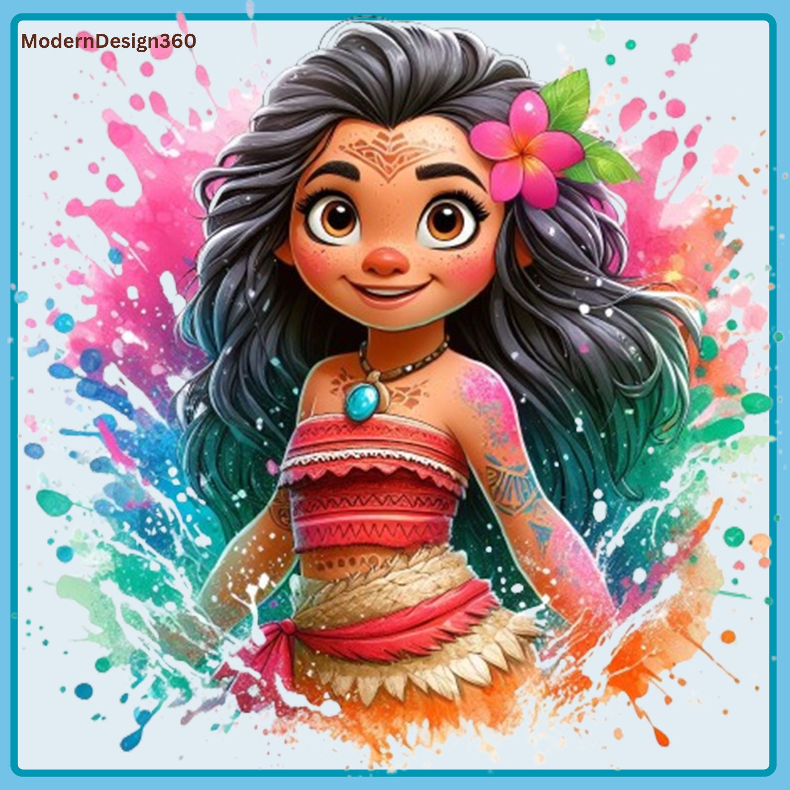 Moana Splash and Watercolor Digital Design PNG File for Sublimation ...