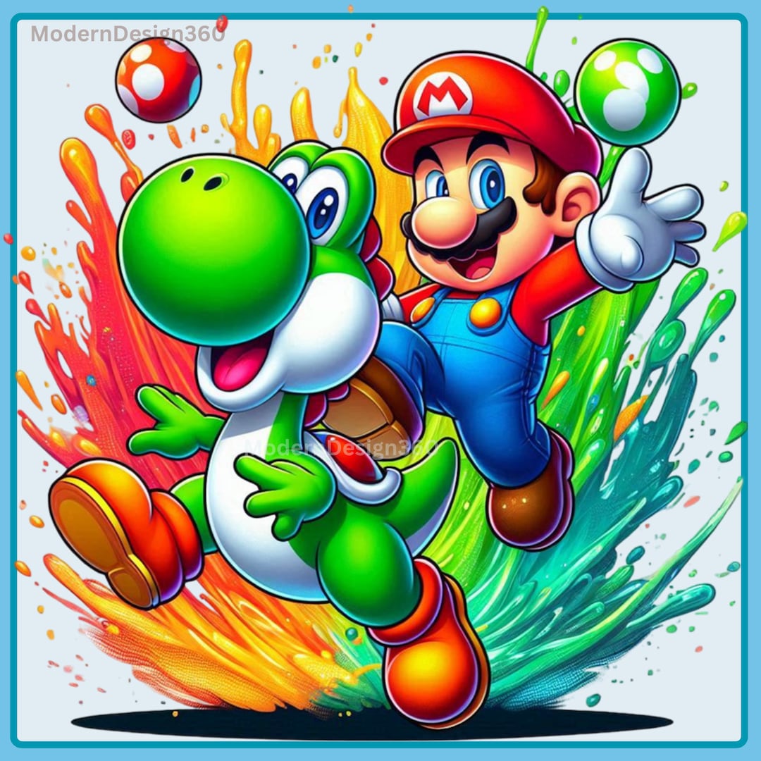 Mario and Yoshi Easter Watercolor Splash | Clipart Images, Graphics and ...