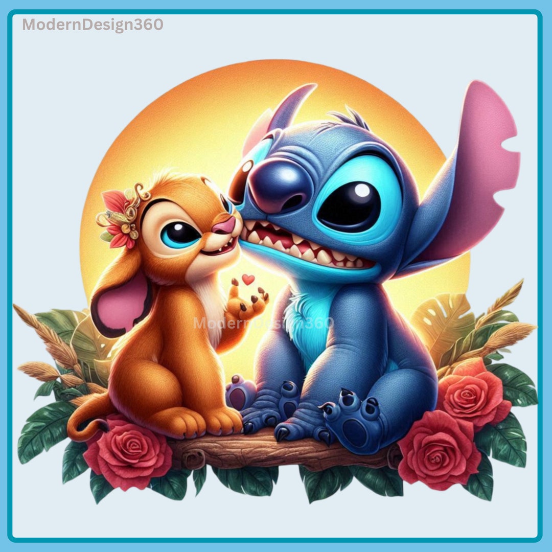 Stitch and Baby Simba Watercolor Splash, Clipart Images, Graphics and ...