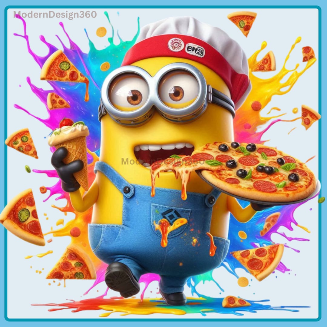 Minion Eating Pizza PNG | Minions Clipart | 3D Watercolor Splash PNG ...