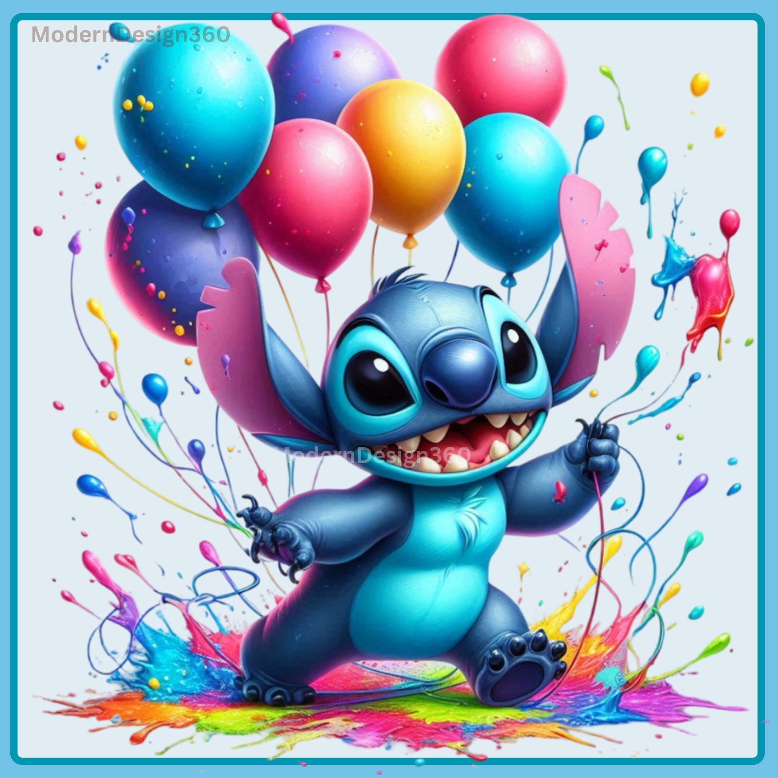 Stitch With Balloons Watercolor Splash, Clipart Images, Graphics and ...