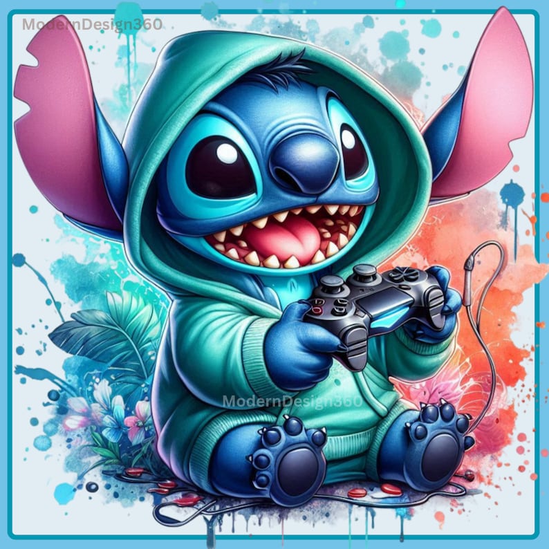 Stitch Gamer Watercolor Splash, Clipart Images, Graphics and Artwork ...