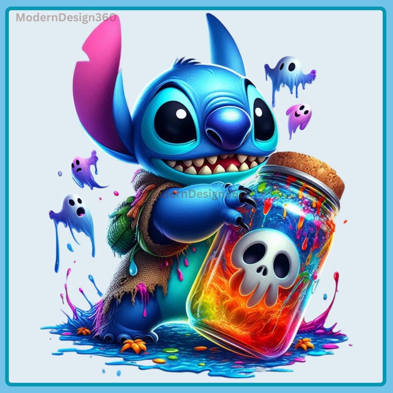 Stitch Ghost Jar Watercolor Splash Clipart Images Graphics and Artwork ...