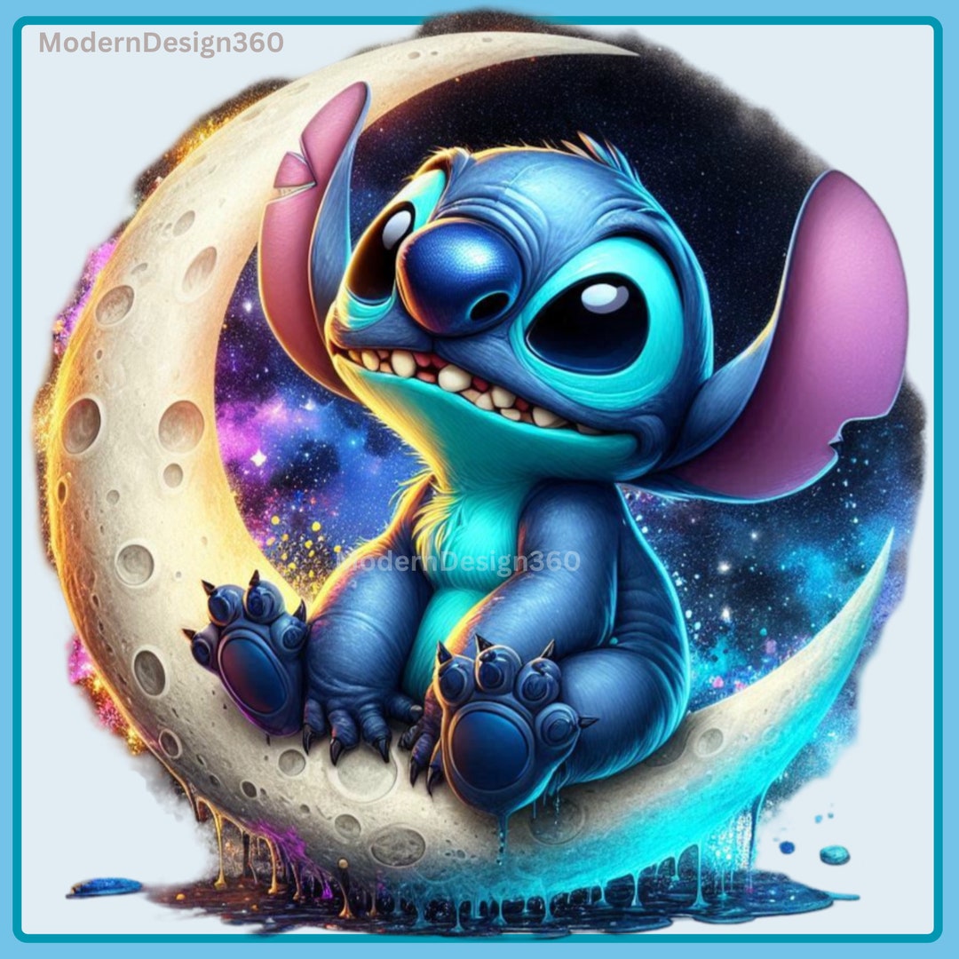 Stitch on Moon Watercolor Splash, Clipart Images, Graphics and Artwork ...