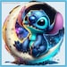 Stitch on Moon Watercolor Splash, Clipart Images, Graphics and Artwork ...