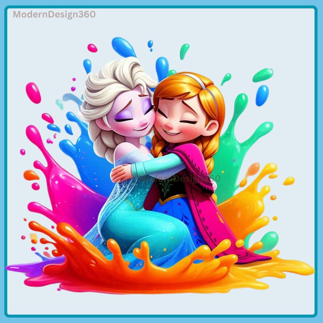 Anna and Elsa Hug Watercolor Splash, Clipart Images, Graphics and ...