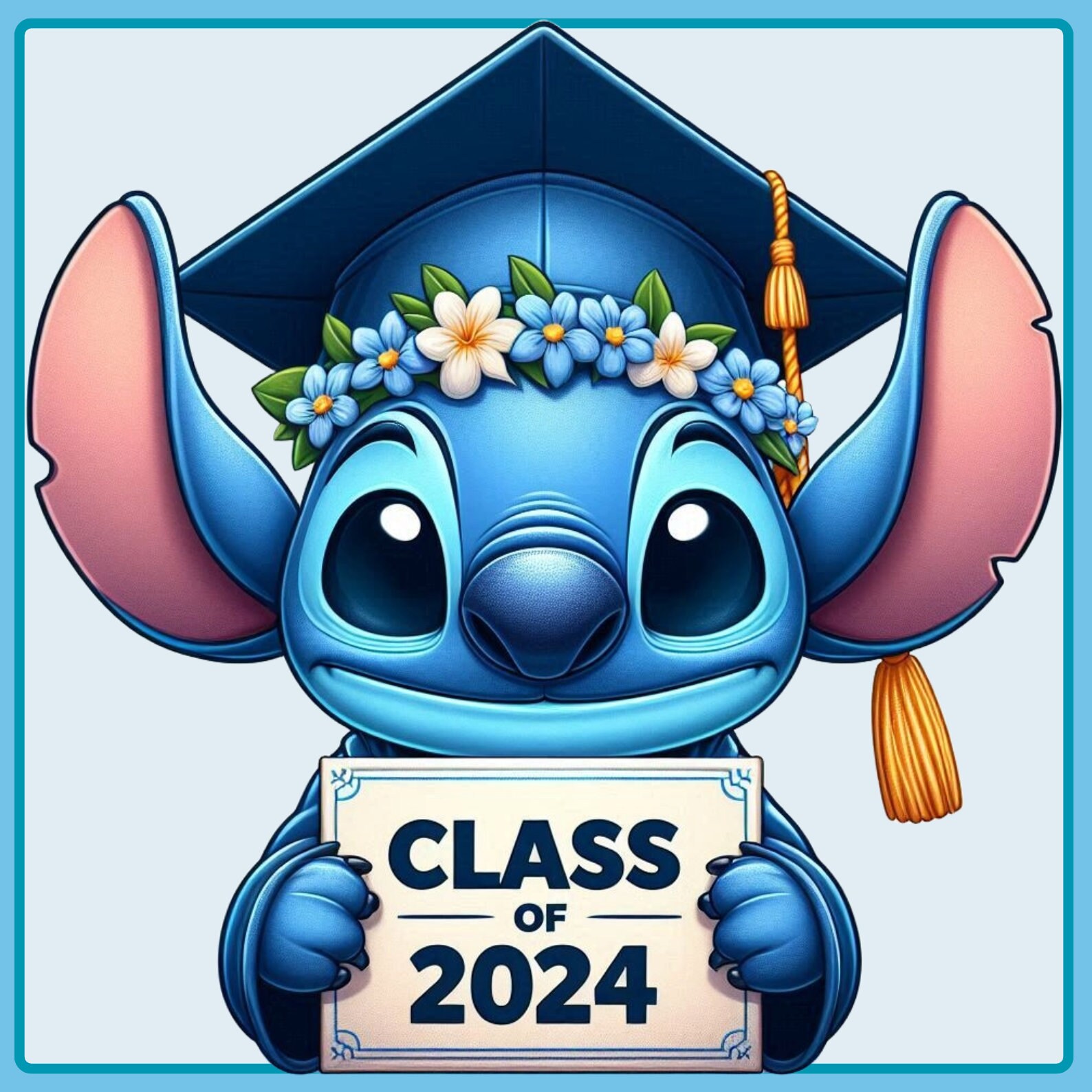 Stitch Graduation 2024 Clipart Image With Watercolor Splash Background ...