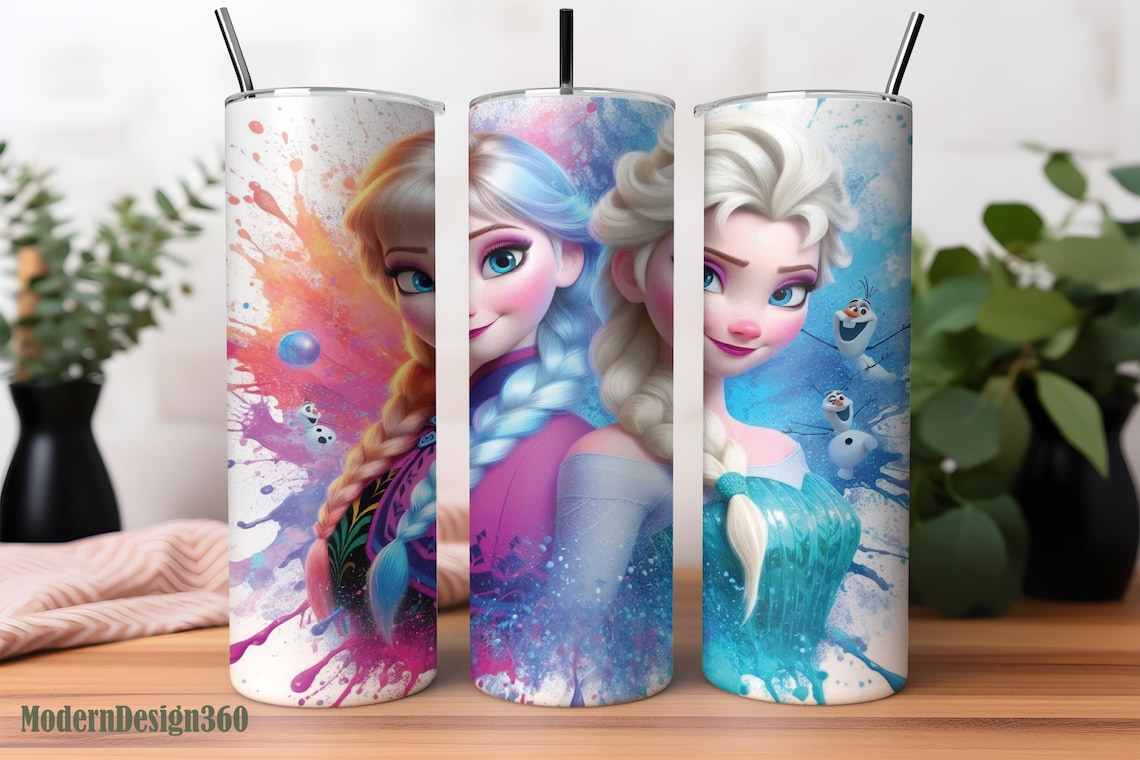 Elsa and Anna Frozen Tumbler Wrap PNG, 20 Oz Watercolor Splash Digital ...