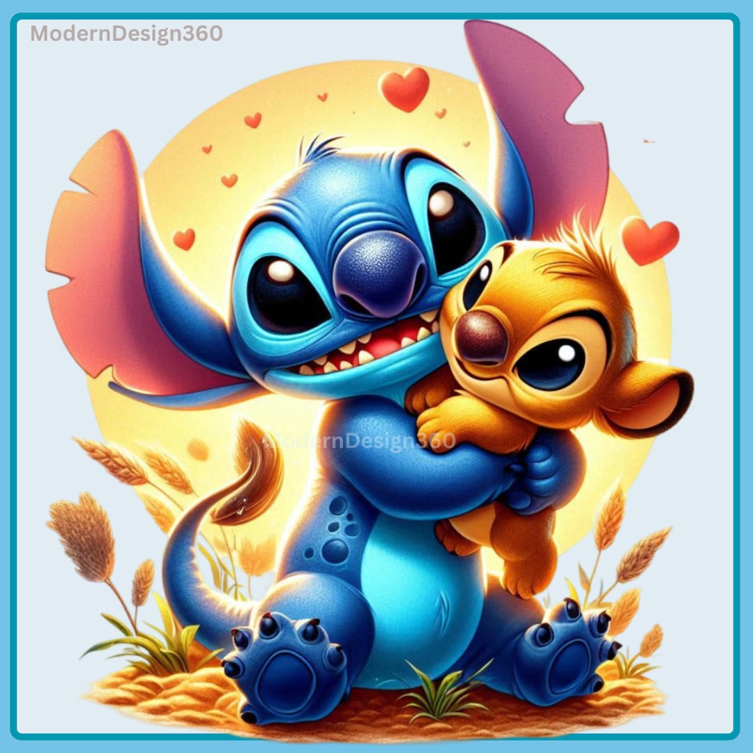 Stitch and Baby Simba Watercolor Splash, Clipart Images, Graphics and ...