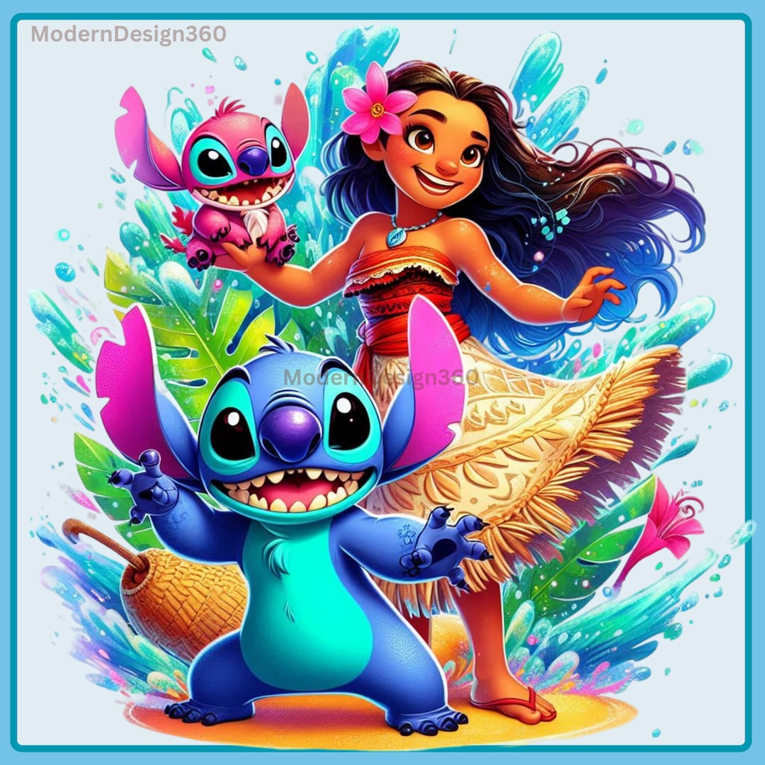 Moana and Stitch Watercolor Splash | Clipart Images, Graphics and ...