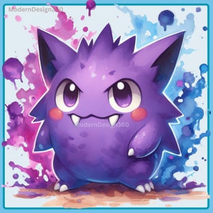 Gengar Watercolor Splash, Clipart Images, Graphics and Artwork, Rainbow ...