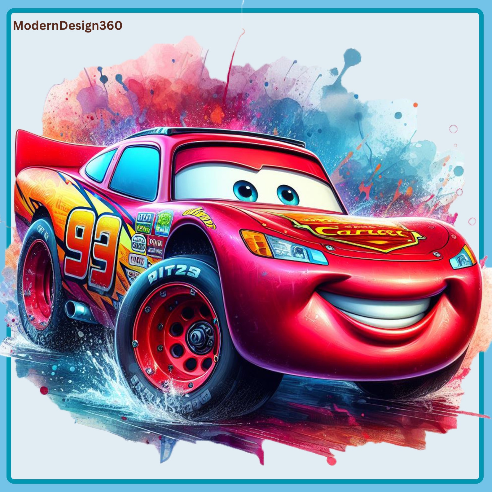 Lightning Mcqueen Cars Splash and Watercolor Digital Design PNG File ...